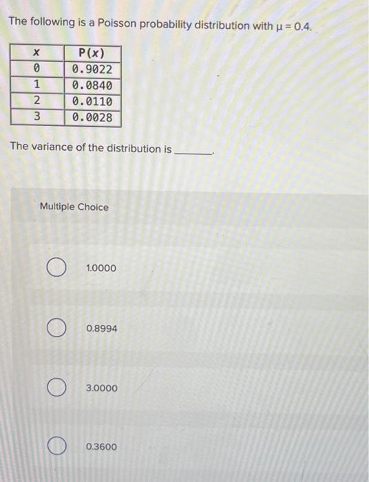Solved The following is a Poisson probability distribution | Chegg.com