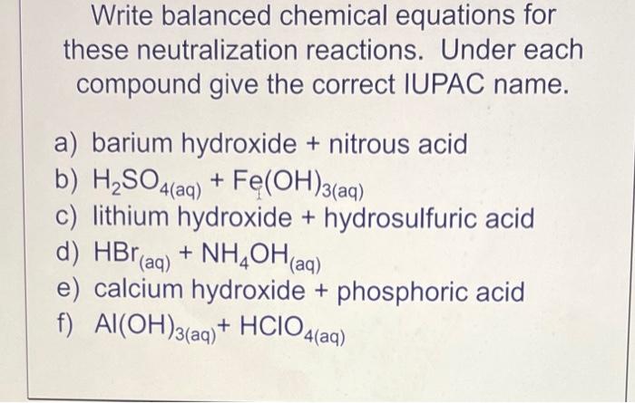 Solved Write balanced chemical equations for these | Chegg.com