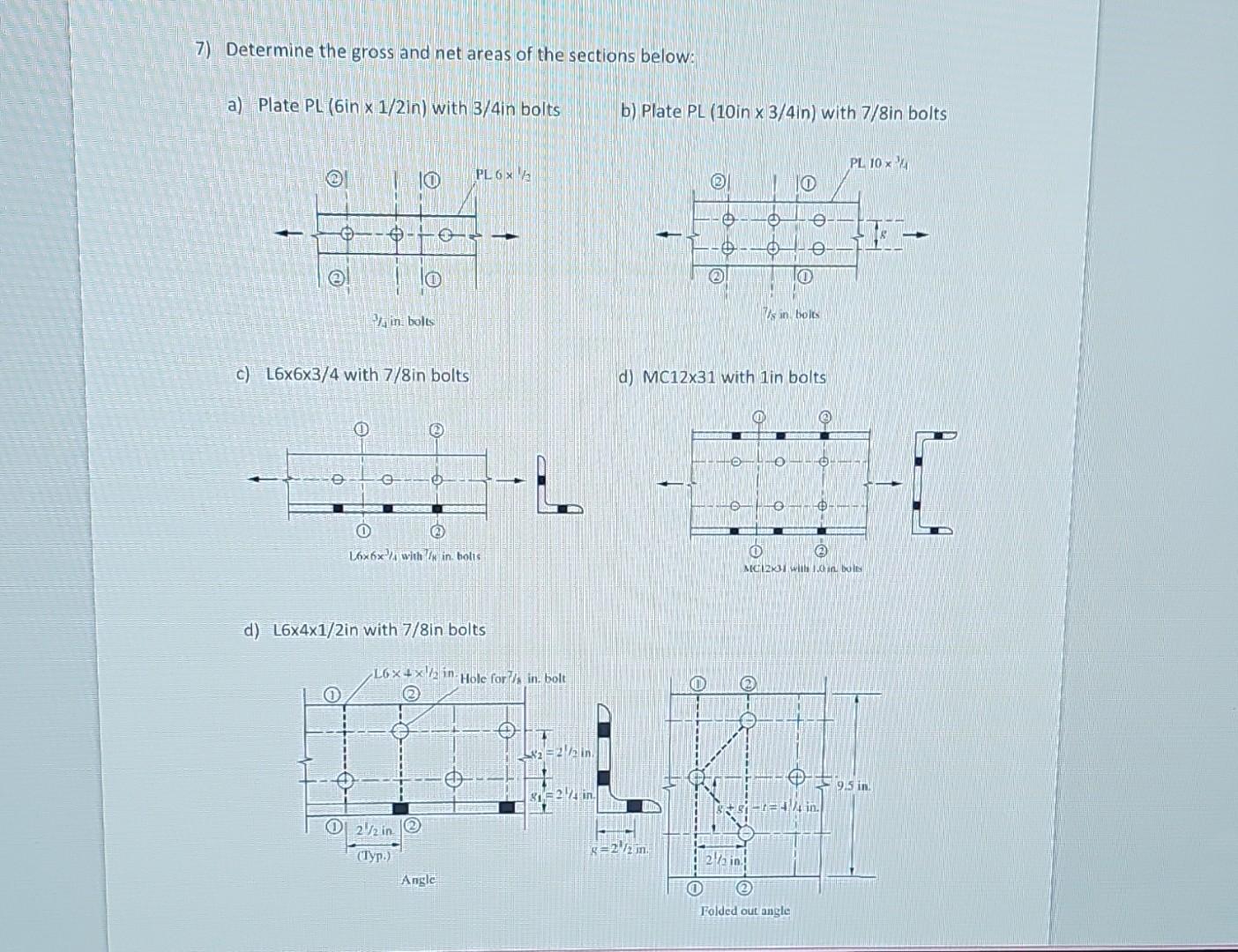 Solved Determine the gross and net areas of the sections | Chegg.com