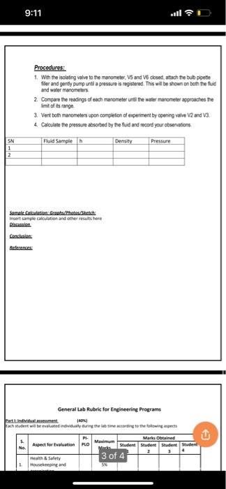 Solved 9:10 EXPERIMENT No. 4 U Tube Manometer Theory: Liquid | Chegg.com