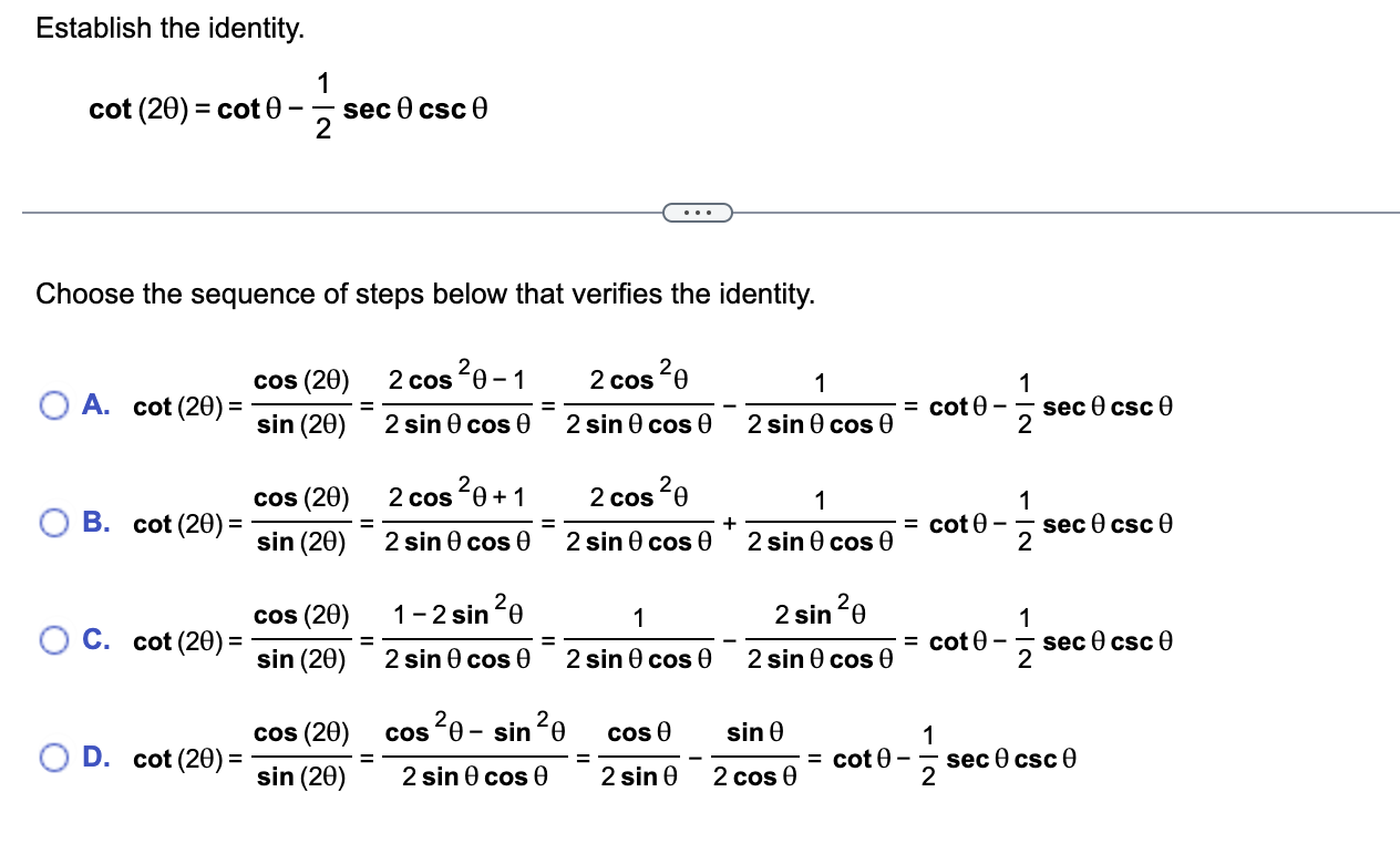 Solved Choose the sequence of steps below that verifies the | Chegg.com