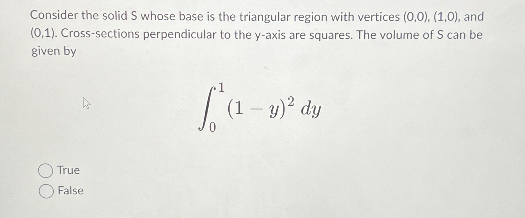 Solved Consider the solid S ﻿whose base is the triangular | Chegg.com