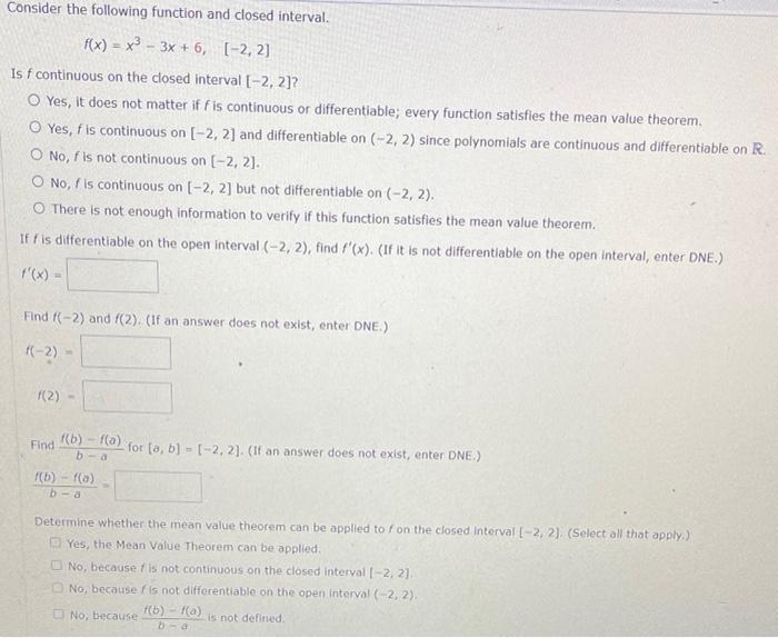 Solved Consider the following function and closed interval. | Chegg.com