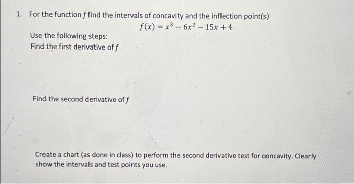 Solved 1. For the function f find the intervals of concavity | Chegg.com