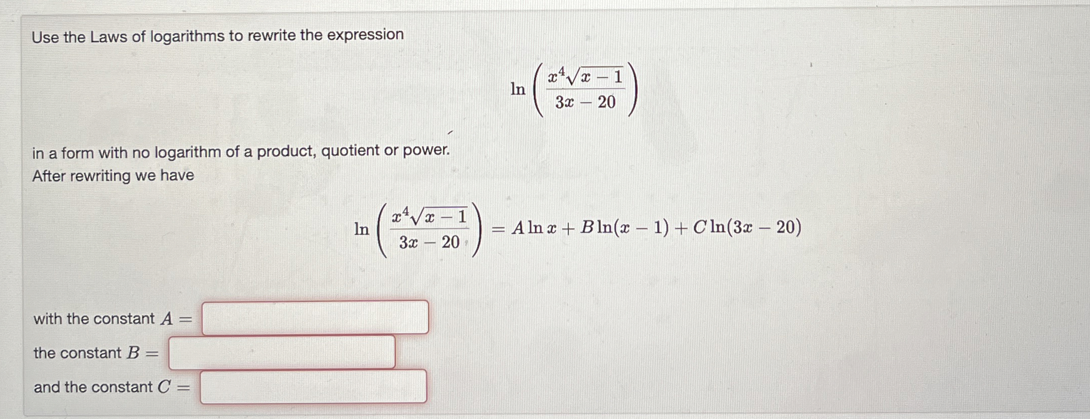 Solved Use the Laws of logarithms to rewrite the | Chegg.com