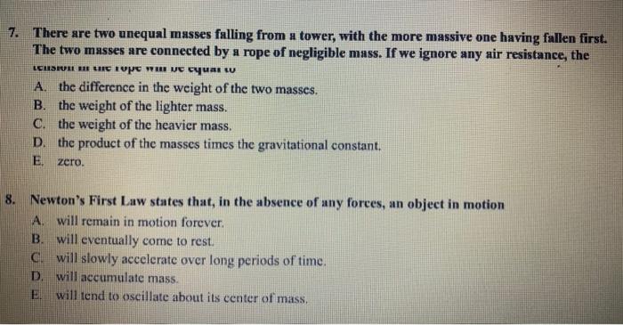 Solved 7. There are two unequal masses falling from a tower, | Chegg.com