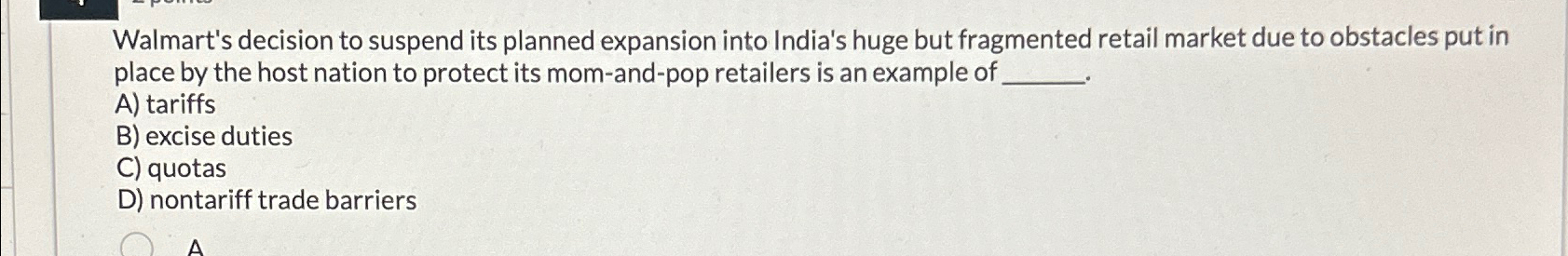 Solved Walmart's decision to suspend its planned expansion | Chegg.com