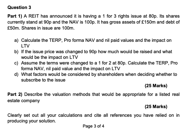 Solved Question 3Part 1) ﻿A REIT has announced it is having | Chegg.com