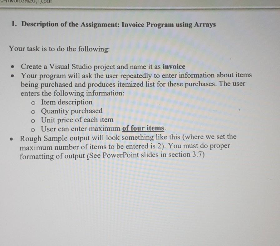 Solved 1.par 1. Description of the Assignment: Invoice | Chegg.com