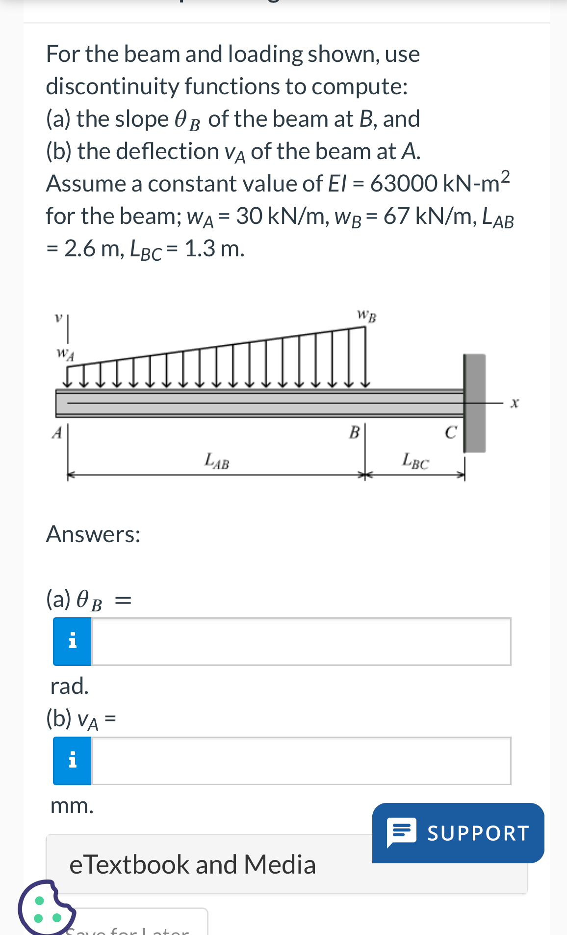 Solved For the beam and loading shown, use discontinuity | Chegg.com