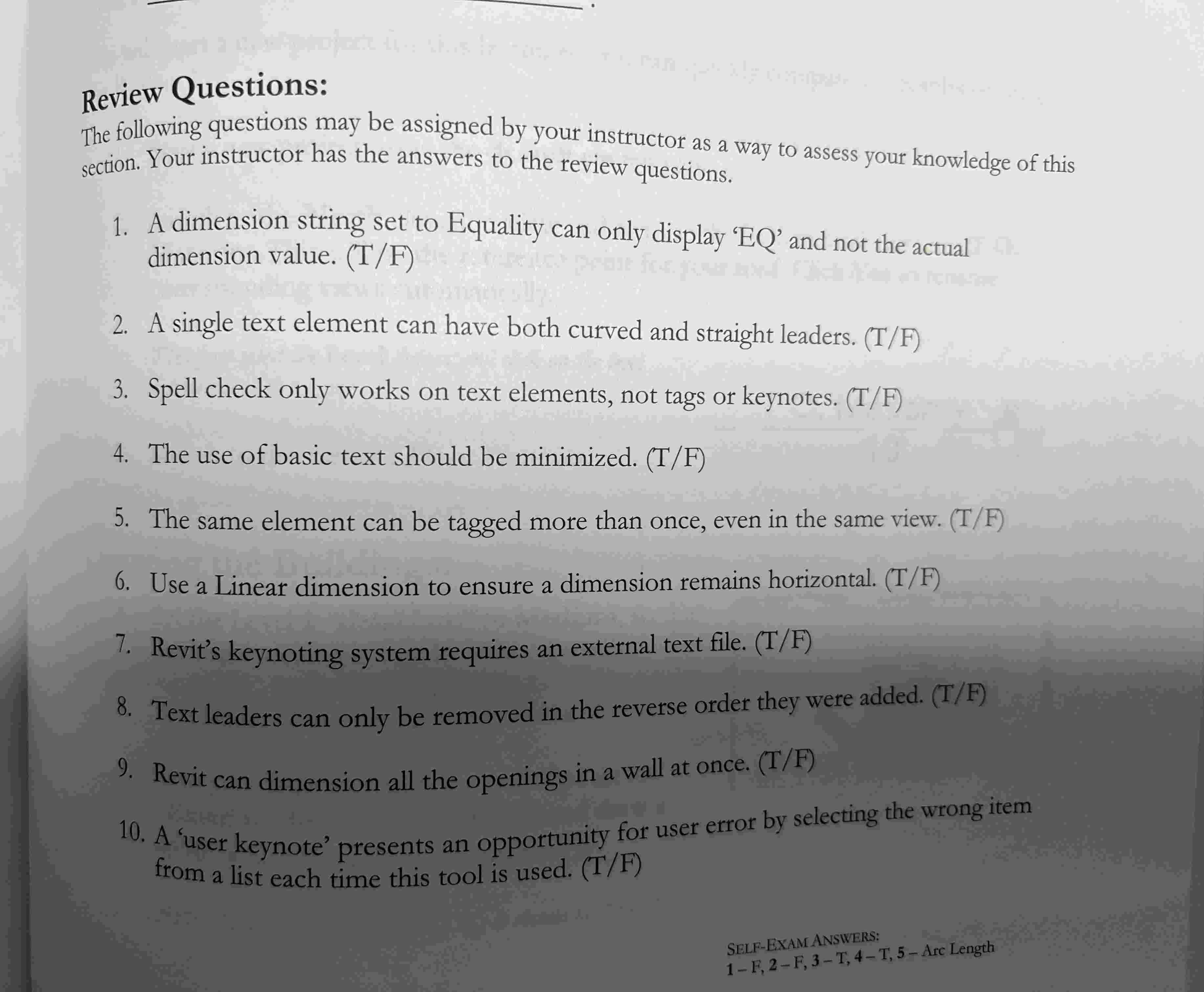 Solved Review Questions: Revit, Chapter 7The following | Chegg.com