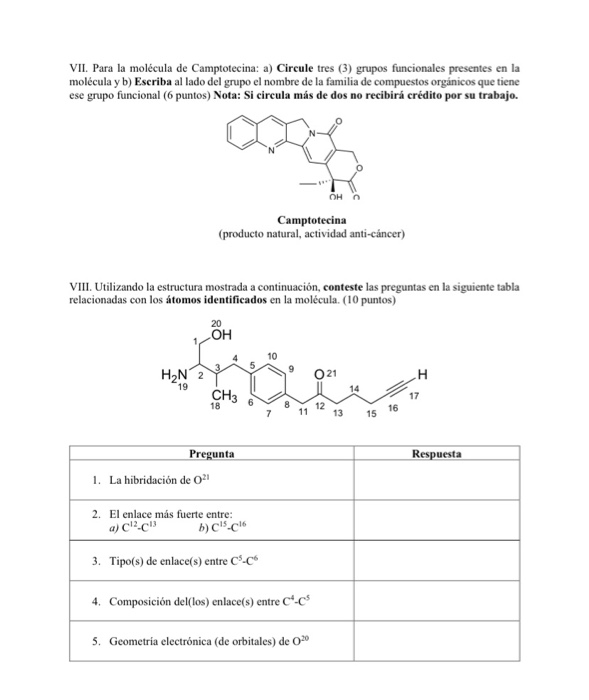 Solved VII). For the Camptothecin molecule: a) Circle three | Chegg.com