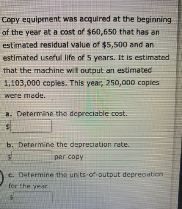 Solved Copy Equipment Was Acquired At The Beginning Of The Chegg
