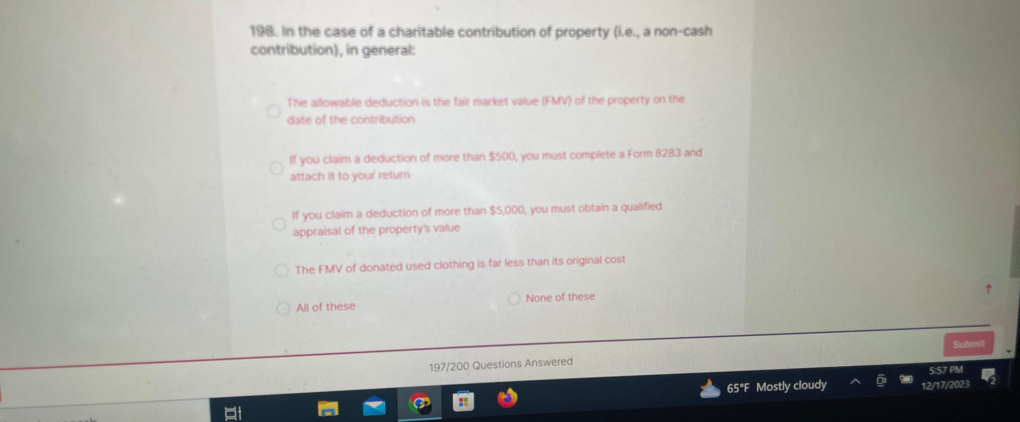 Solved In the case of a charitable contribution of property | Chegg.com