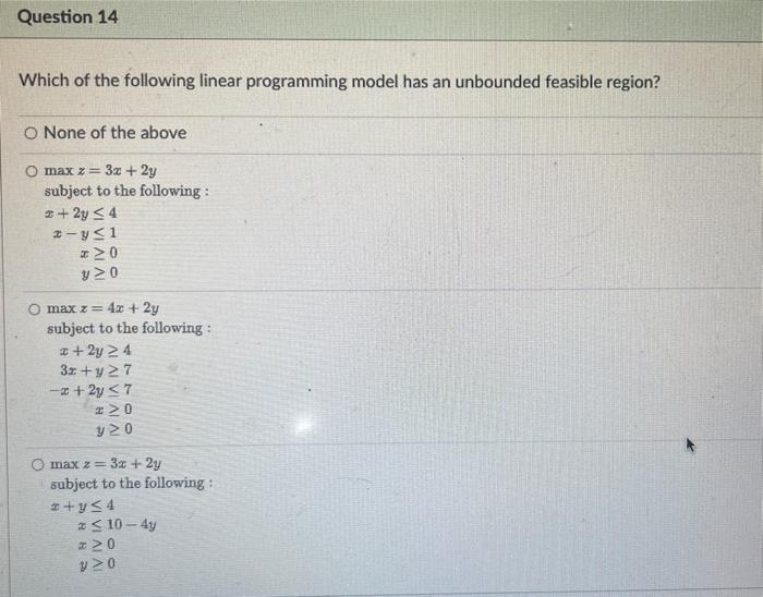Solved Which of the following linear programming model has | Chegg.com