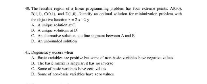 Solved 40. The feasible region of a linear programming | Chegg.com