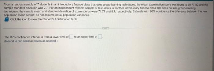 Solved From a random sample of 7 students in an introductory | Chegg.com