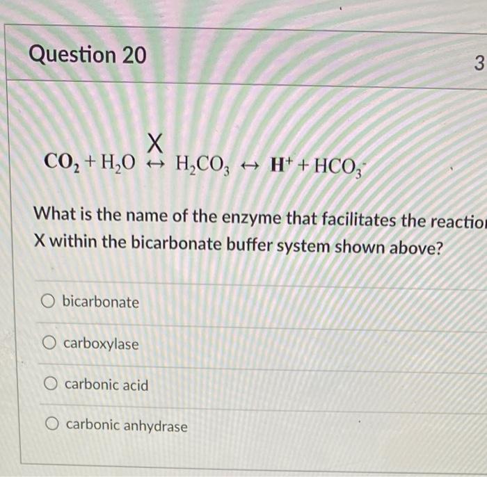 Solved Question 20 3 Х CO2 + H2O + H2CO3 HỌCO, P H+ + HCO, | Chegg.com