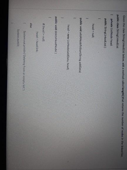 Solved Given The Class Stringlinkedlist Below Add A Method 1977
