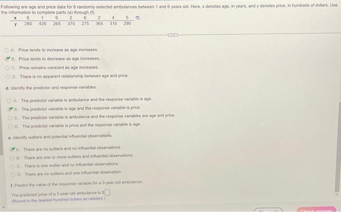 Solved ollowing are age and price data for 8 randomly | Chegg.com