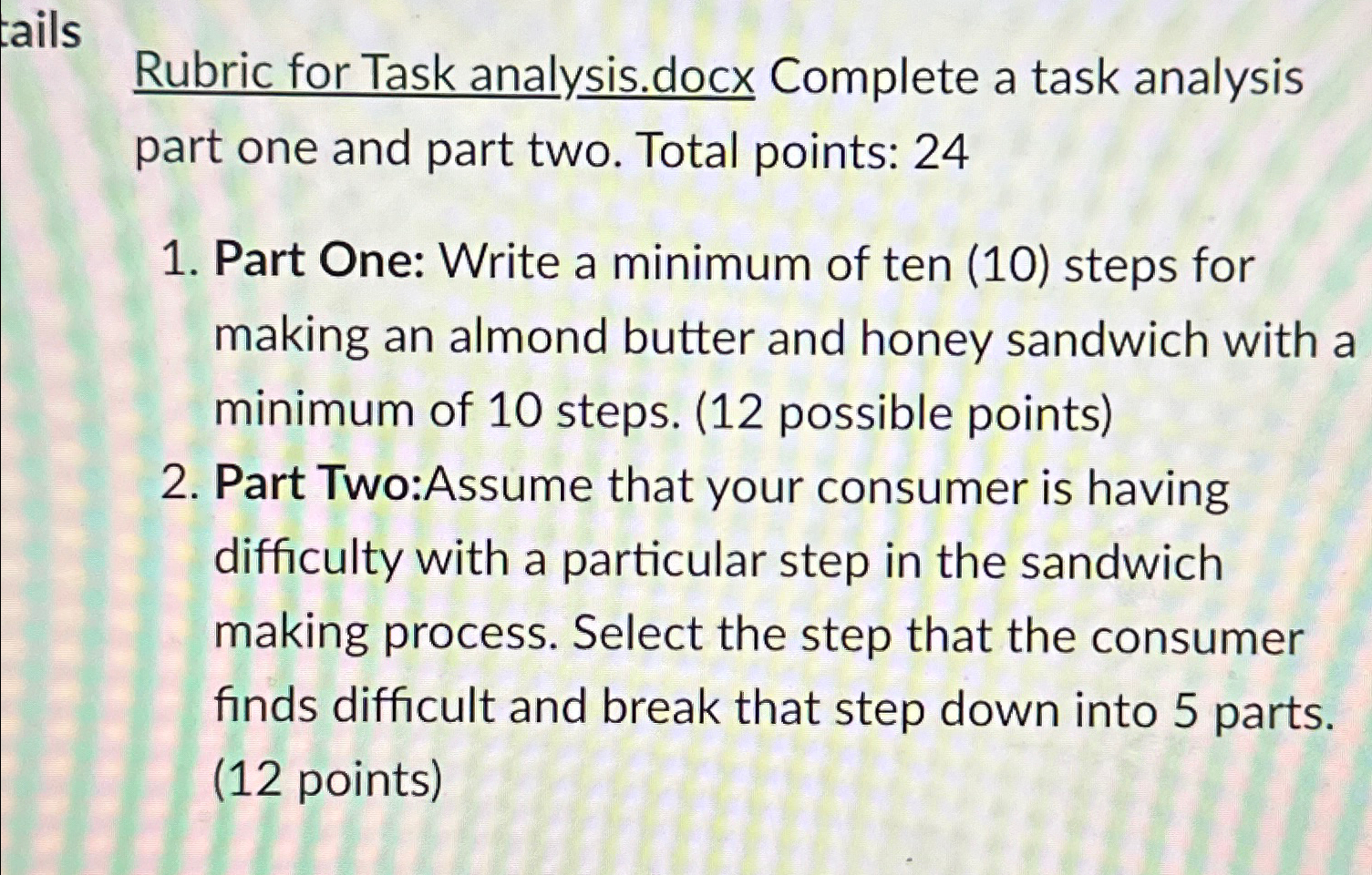 Solved Rubric for Task analysis.docx Complete a task | Chegg.com