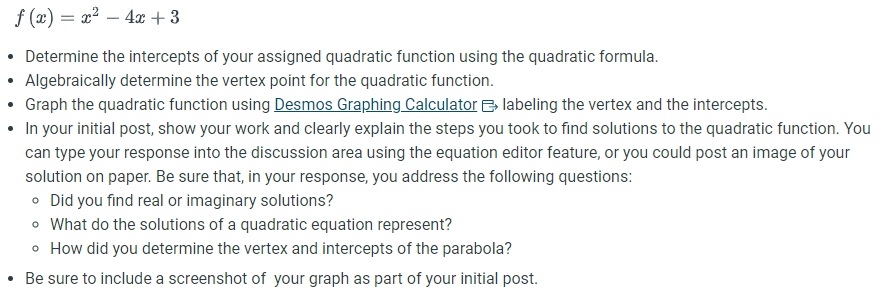 Solved f(x)=x2-4x+3Determine the intercepts of your assigned | Chegg.com