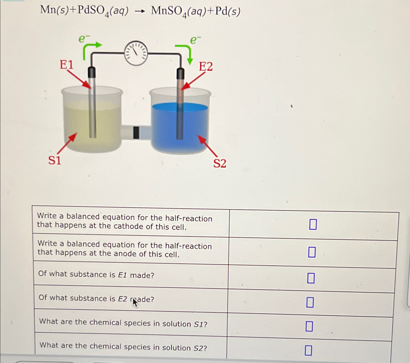 Solved Mn(s)+PdSO4(aq)→MnSO4(aq)+Pd(s)\table[[\table[[Write | Chegg.com