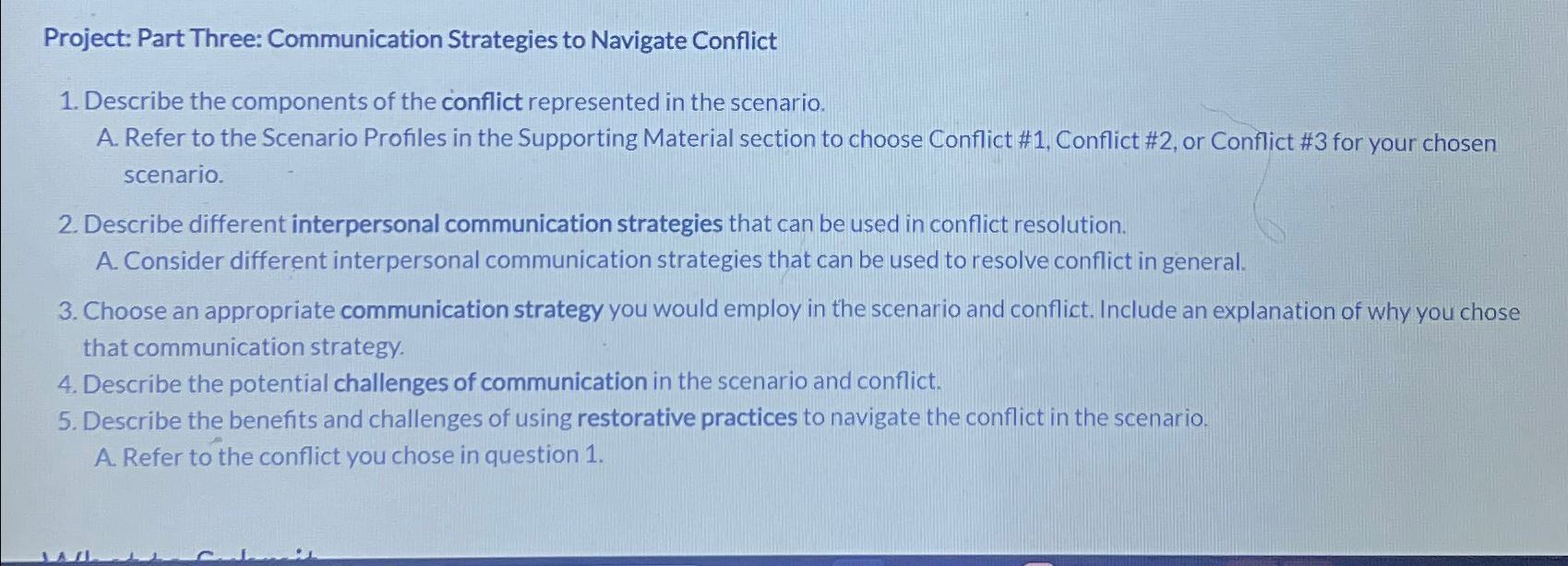 Solved Project: Part Three: Communication Strategies to | Chegg.com