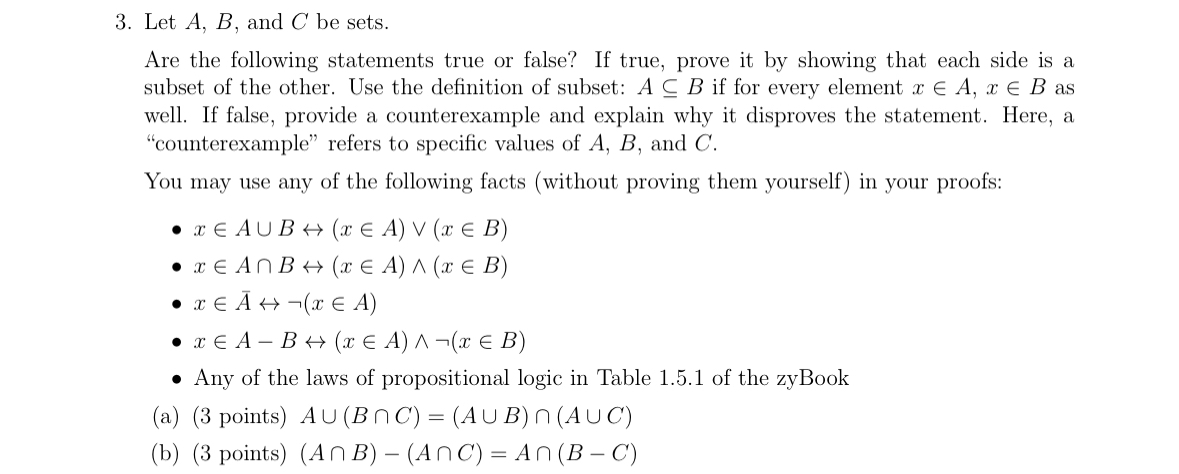 Solved Let A,B, ﻿and C ﻿be sets.Are the following statements | Chegg.com