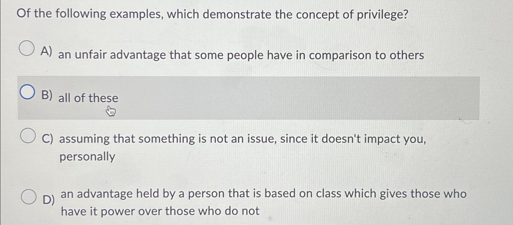 Solved Of the following examples, which demonstrate the | Chegg.com