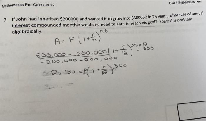Solved Mathematics Pre-Calculus 12 Unit 1 Self-assessment 7. | Chegg.com