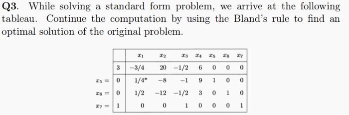 Solved Q3. While solving a standard form problem, we arrive | Chegg.com
