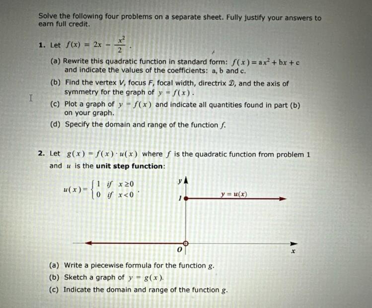 Solved 2. Let g(x)=f(x)⋅u(x) where f is the quadratic | Chegg.com