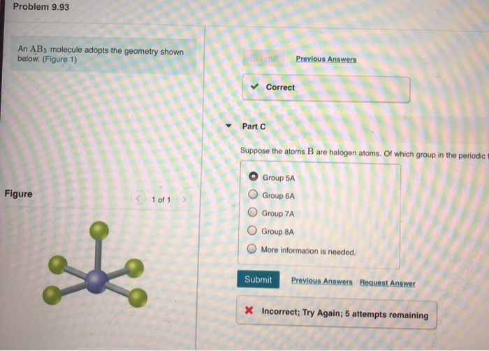Solved Problem 9.93 An ABs molecule adopts the geometry | Chegg.com
