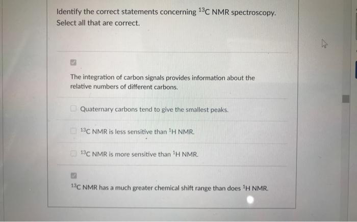 Solved Identify the correct statements concerning 13C NMR | Chegg.com