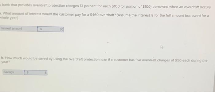 Solved bink that provides overdiaft protection charges 13 | Chegg.com