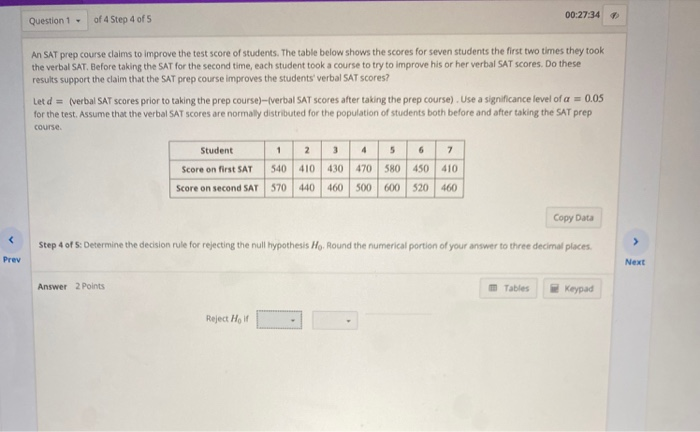 Solved Question 1 of 4 Step 1 of 5 00:28:25 An SAT prep | Chegg.com