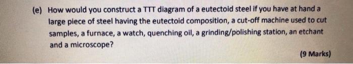 Solved (e) How would you construct a TTT diagram of a | Chegg.com