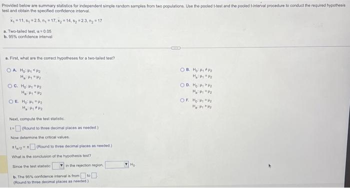 Solved Provided below are summary statistics for independent | Chegg.com