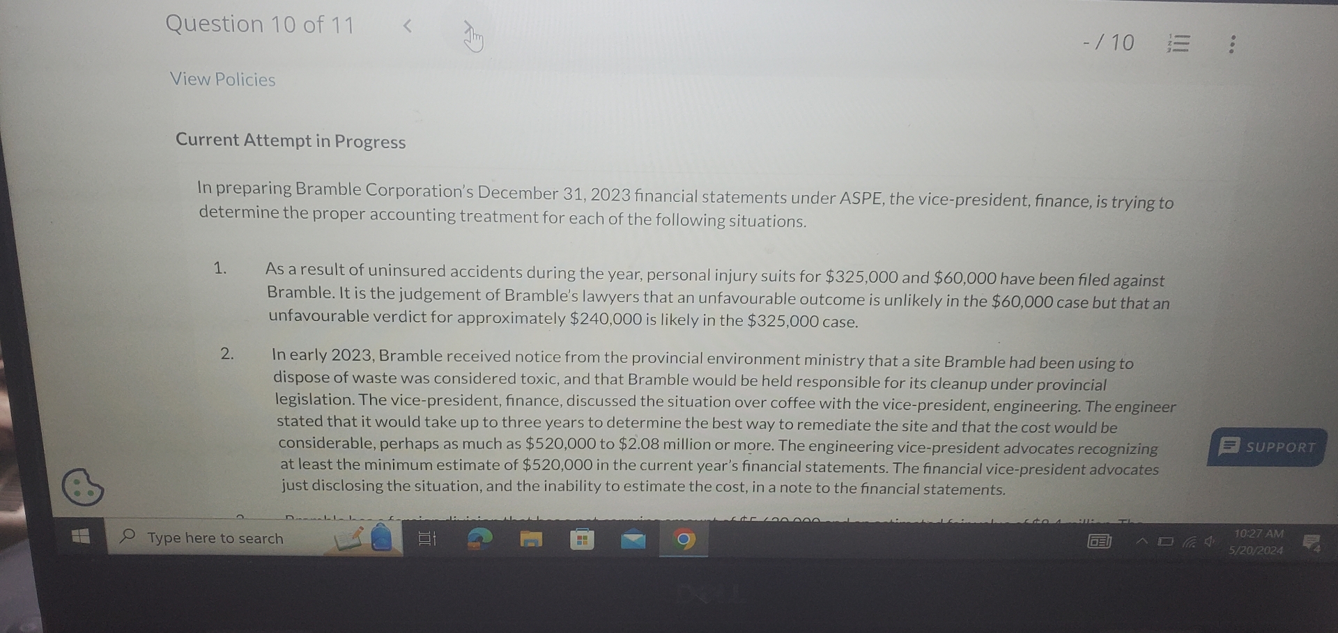 Solved Question 10 ﻿of 11View PoliciesCurrent Attempt in | Chegg.com