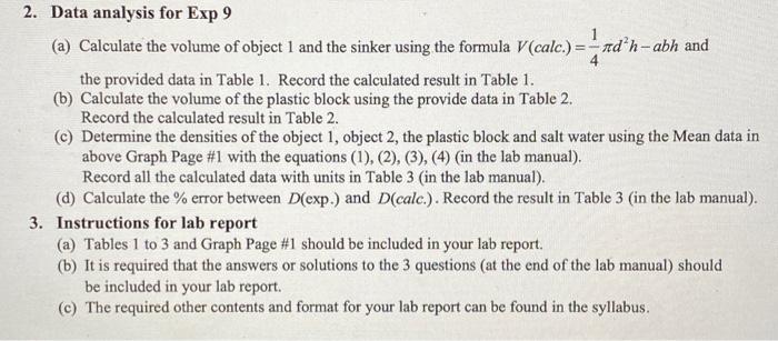 Provided data for Exp 9 and instructions for data | Chegg.com