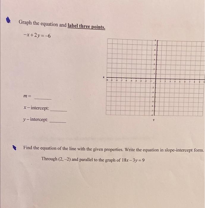 Solved Graph the equation and label three points. -x+2y=-6 | Chegg.com
