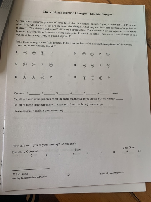 Solved Three Linear Electric Charges-Electrie Force Given | Chegg.com