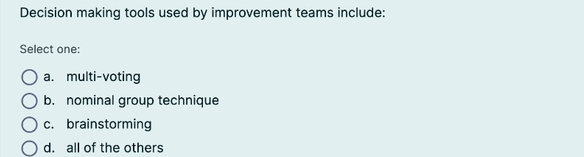 Solved Decision making tools used by improvement teams | Chegg.com