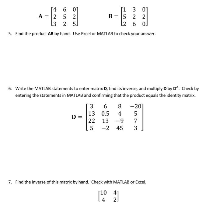 Solved Use these matrices for this numbers 1-5: | Chegg.com