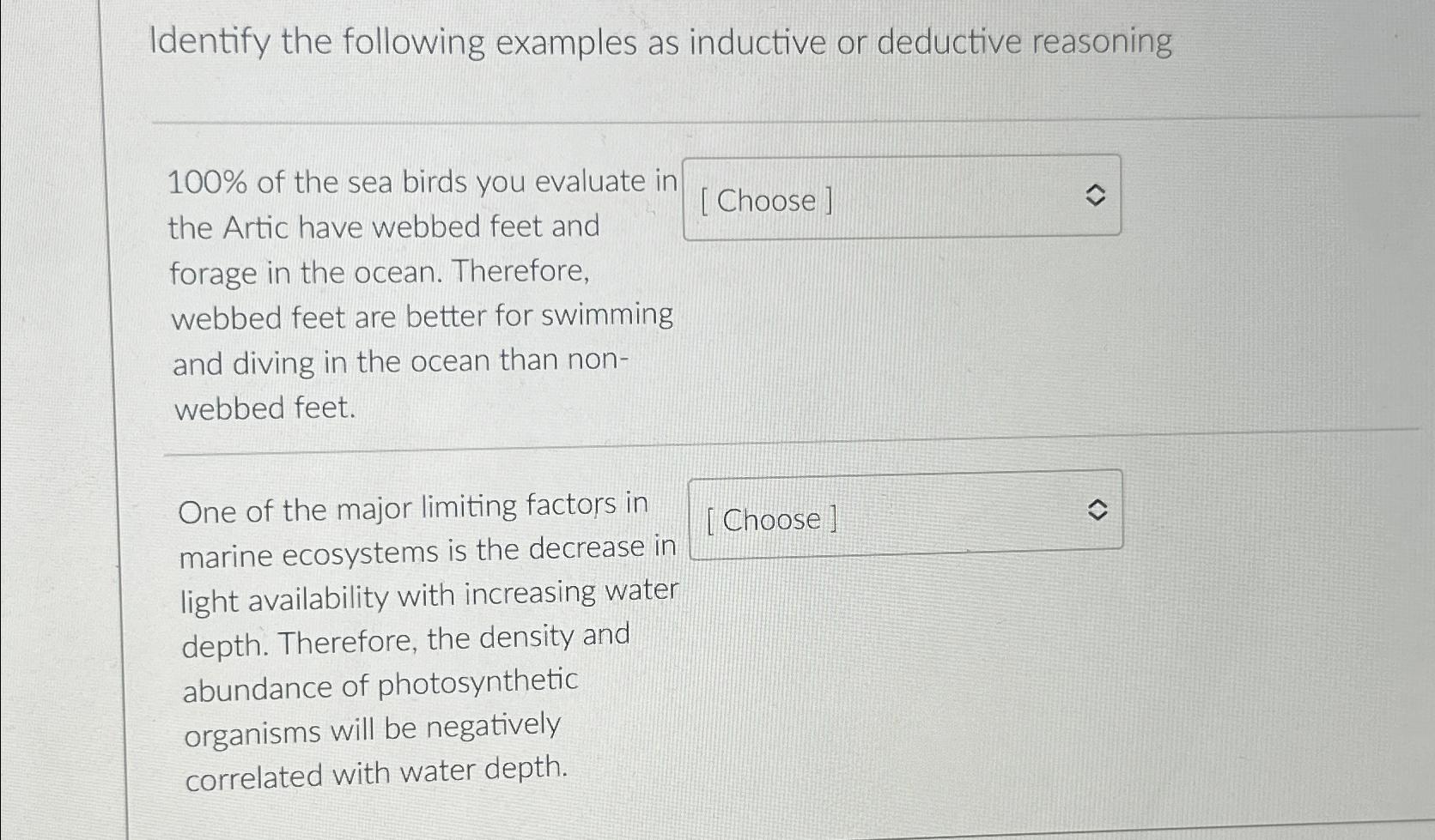 Solved Identify the following examples as inductive or | Chegg.com