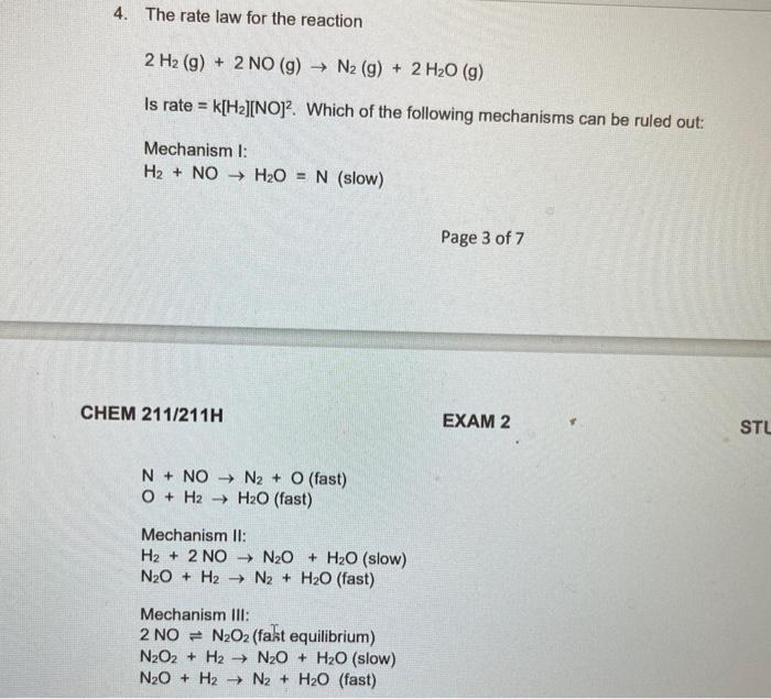 Solved 4. The rate law for the reaction 2H2( g)+2NO(g)→N2( | Chegg.com