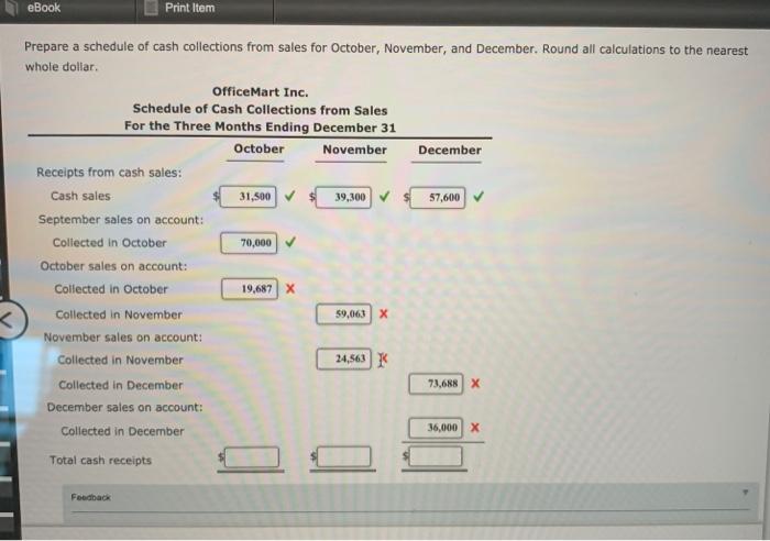 Solved eBook Print Item Schedule of Cash Collections of | Chegg.com