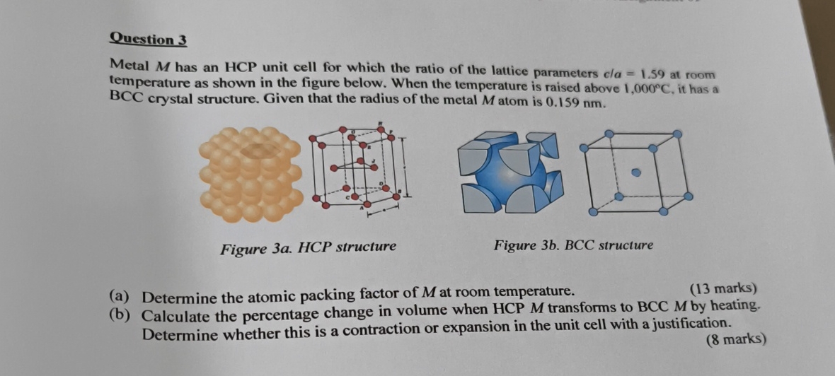 Solved Question 3Metal M ﻿has an HCP unit cell for which the | Chegg.com