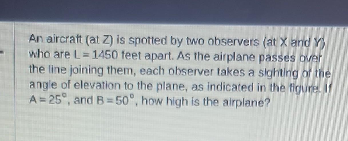 Solved An aircraft (at Z) is spotted by two observers (at X | Chegg.com